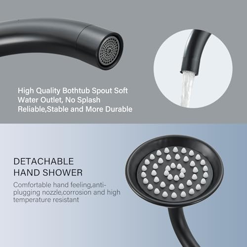Freestanding Bathtub Faucet Floor Mount Tub Filler Matte Black Standing High Flow Shower Faucets with Handheld Shower Mixer Taps Swivel Spout
