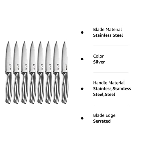 D.Perlla Steak Knives, Micro Serrated Steak Knife Set of 8, High Carbon Stainless Steel Steak Knives Set, Elegant Sharp Kitchen Steak Knife Set, Silver