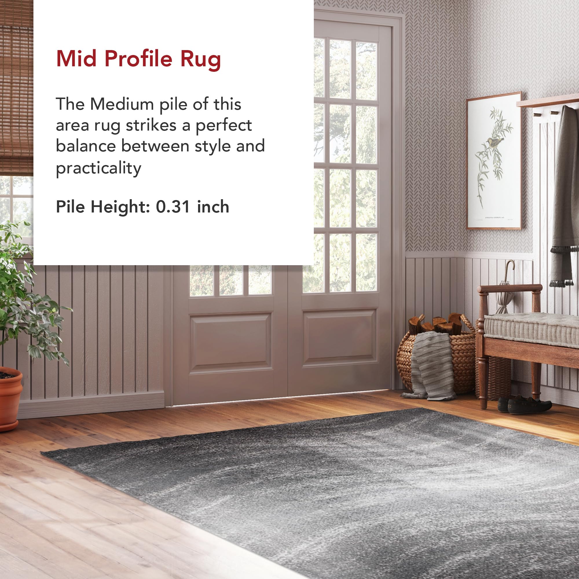 nuLOOM 2' x 3' Performance Indoor Area Rug, Non-Shed, Power Loomed High-Traffic Area Rug for Living Room, Bedroom, Home, Julene Charcoal
