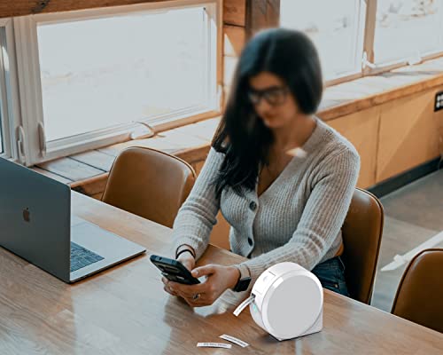 Labelife Bluetooth Label Maker Machine, Wireless and Portable Label Maker with Multiple Fonts, Compatible with iPhone and Android Phone, with One Laminated JM Label, for Home & Office, P3100D, White