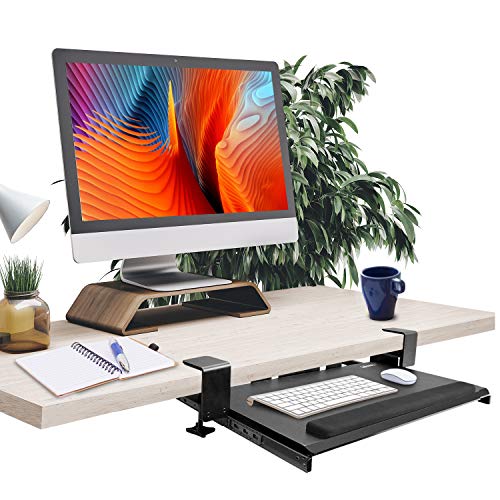 Laboratory 29 Preassembled Keyboard Tray β Adjustable Keyboard Tray Under Desk Slide Out β Easy Clamp-On Installation for Desks 33β or Wider β Wrist Rest Included (Black)