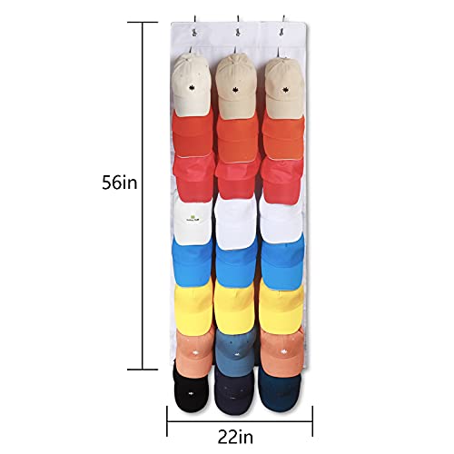 RUIFUU 24 Hat Pocket Over, With Over Door Hooks, Hat Storage for Baseball Caps,Baseball Cap Organizer, Clear Deep Pockets to Protect and Display Your Baseball Cap Collection(White)