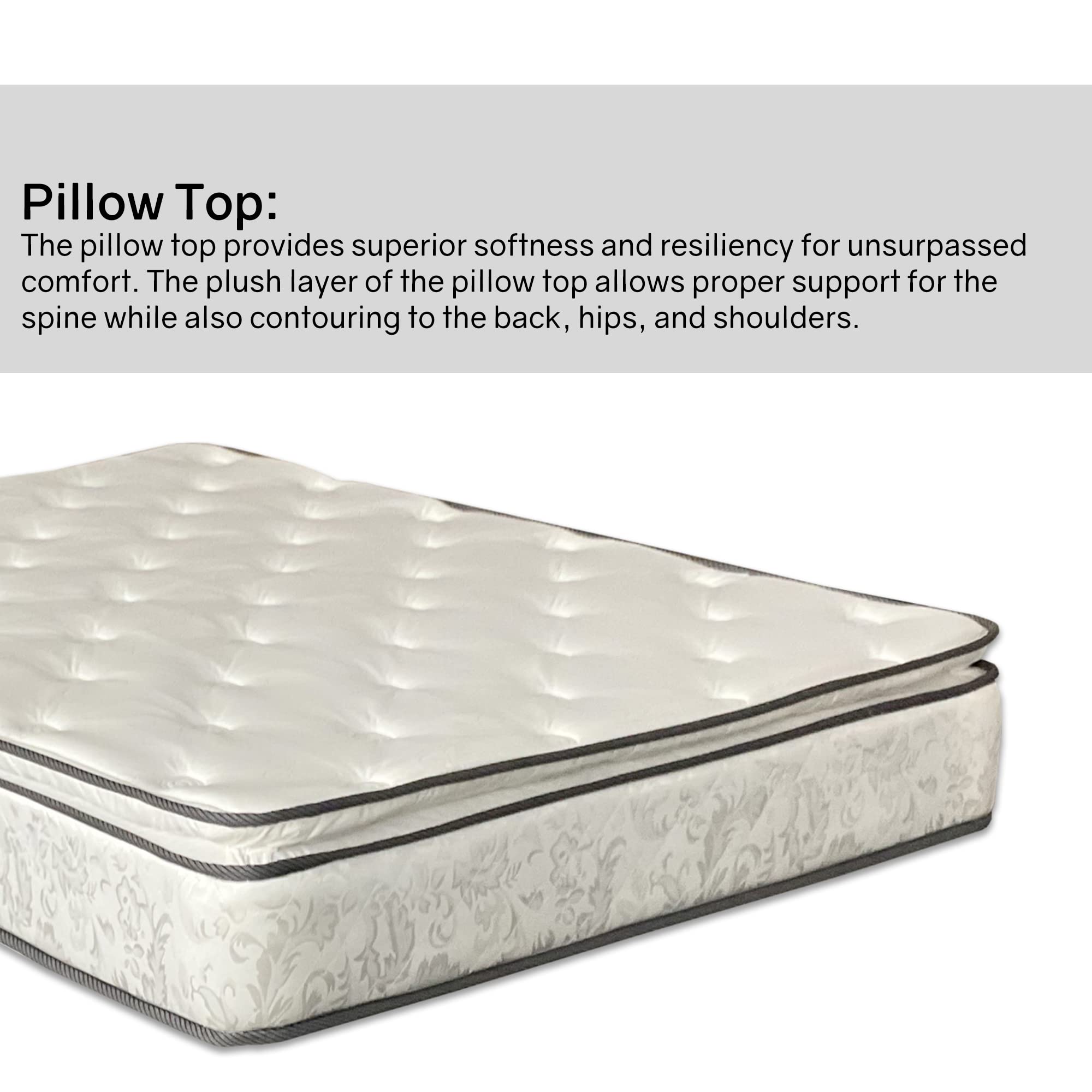 Mattress Comfort Comfort 10-Inch Medium Pillowtop Innerspring Mattress and 8" Wood Traditional Box Spring/Foundation Set with Frame, Queen, Beige