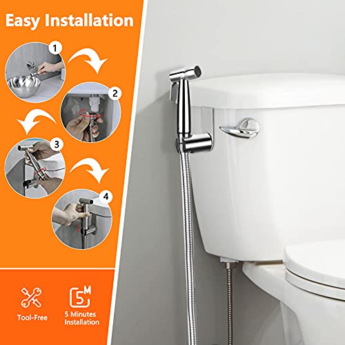 HAKKALA Stainless Steel Handheld Bidet Sprayer for Toilet, Wall Mount, Polished