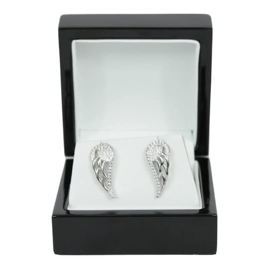 DTJEWELS White Gold Finish Created Diamond Angel Wing Design Earrings With Valentine Day Gift