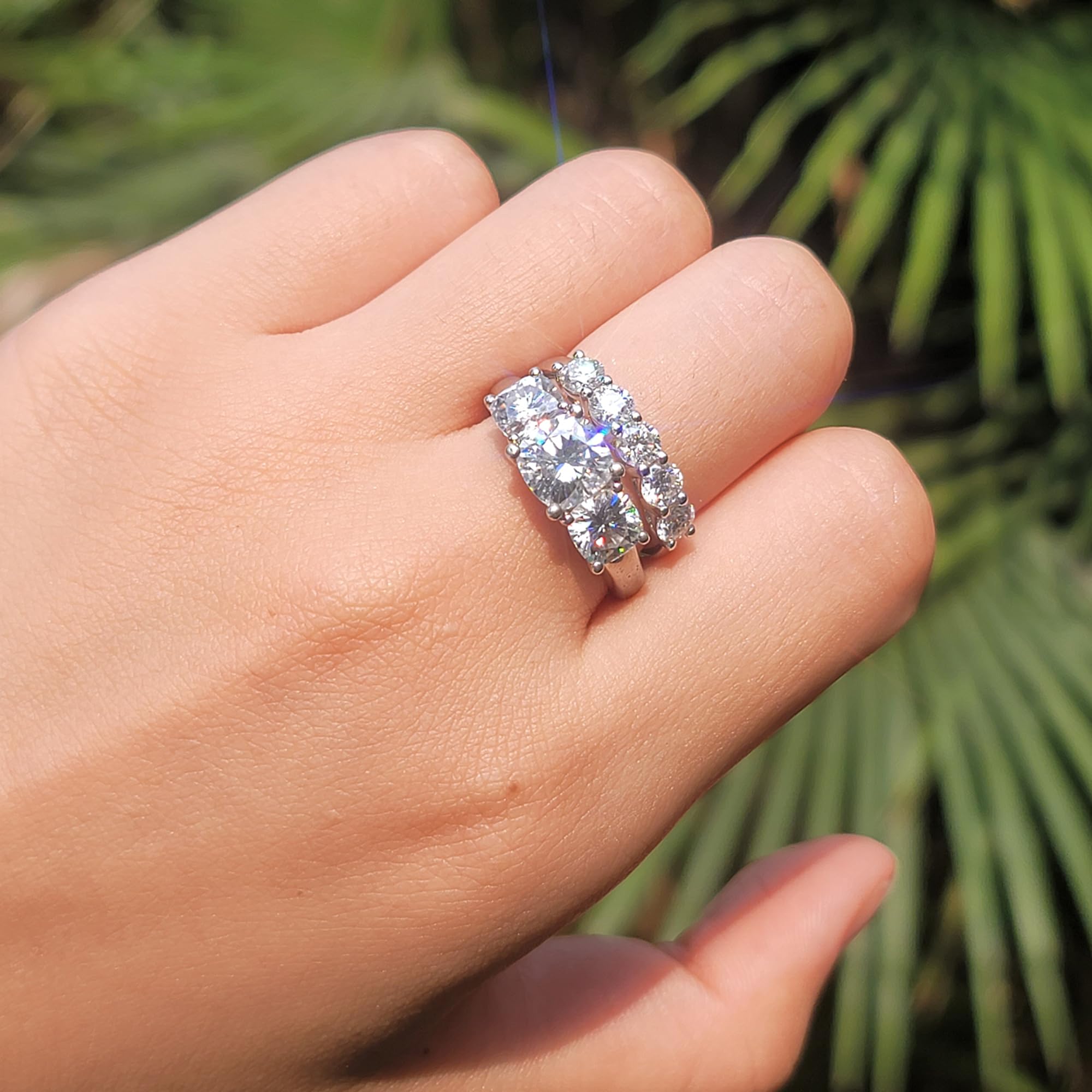 DovEggs Sterling Silver 4ct Center 6mm-7.5mm-6mm Cushion Cut 3 Stone Moissanite Engagement Ring Wedding Band for Women Band Width 2.7mm (6)
