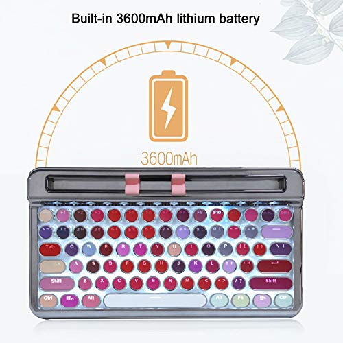 GOWENIC Gaming Keyboard Punk Keyboard Portable Bluetooth Wireless Keyboard 76 Keys Mechanical Computer Keyboard with Rounded Keycaps, LED Monochrome Backlight, Blue Switch (Silver‑Lipstick Style)