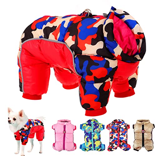 SUNFURA Winter Dog Coats, Warm Dog Down Jacket with 4 Legs, Reflective Windproof Puppy Turtleneck Snowsuit for Cold Weather, Lightweight Padded Puffer Dog Vest Apparel for Small Medium Dog