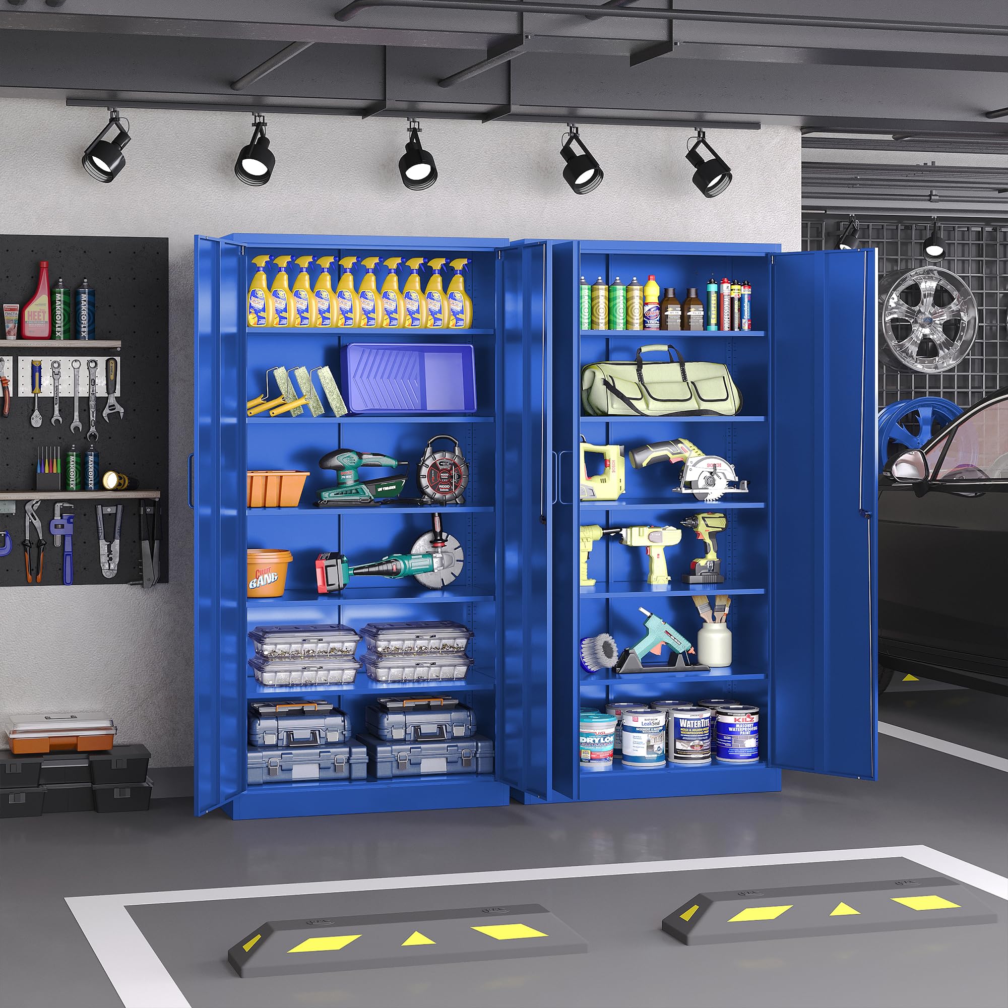 LISSIMO Metal Storage Cabinet,Home Office Cabinet with Doors and Adjustable Shelves,Locking Cabinet with Adjustabl Leg Levelers Assembly Required(Blue)