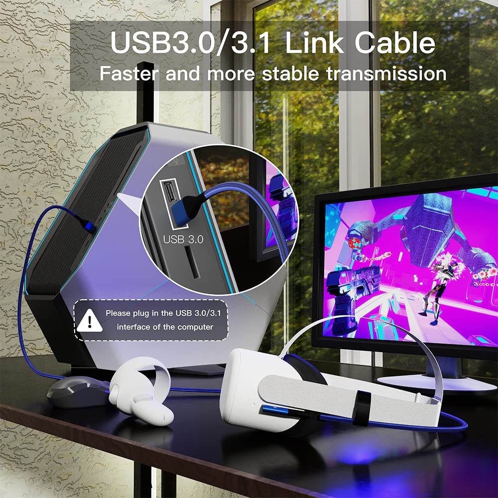 fanluoqi Link Cable 20 FT Compatible with Quest2 Accessories and PC/Steam VR，Supports fast charging High Speed PC Data Transfer,USB 3.0 to USB-C Cable for VR Headset and Gaming PC
