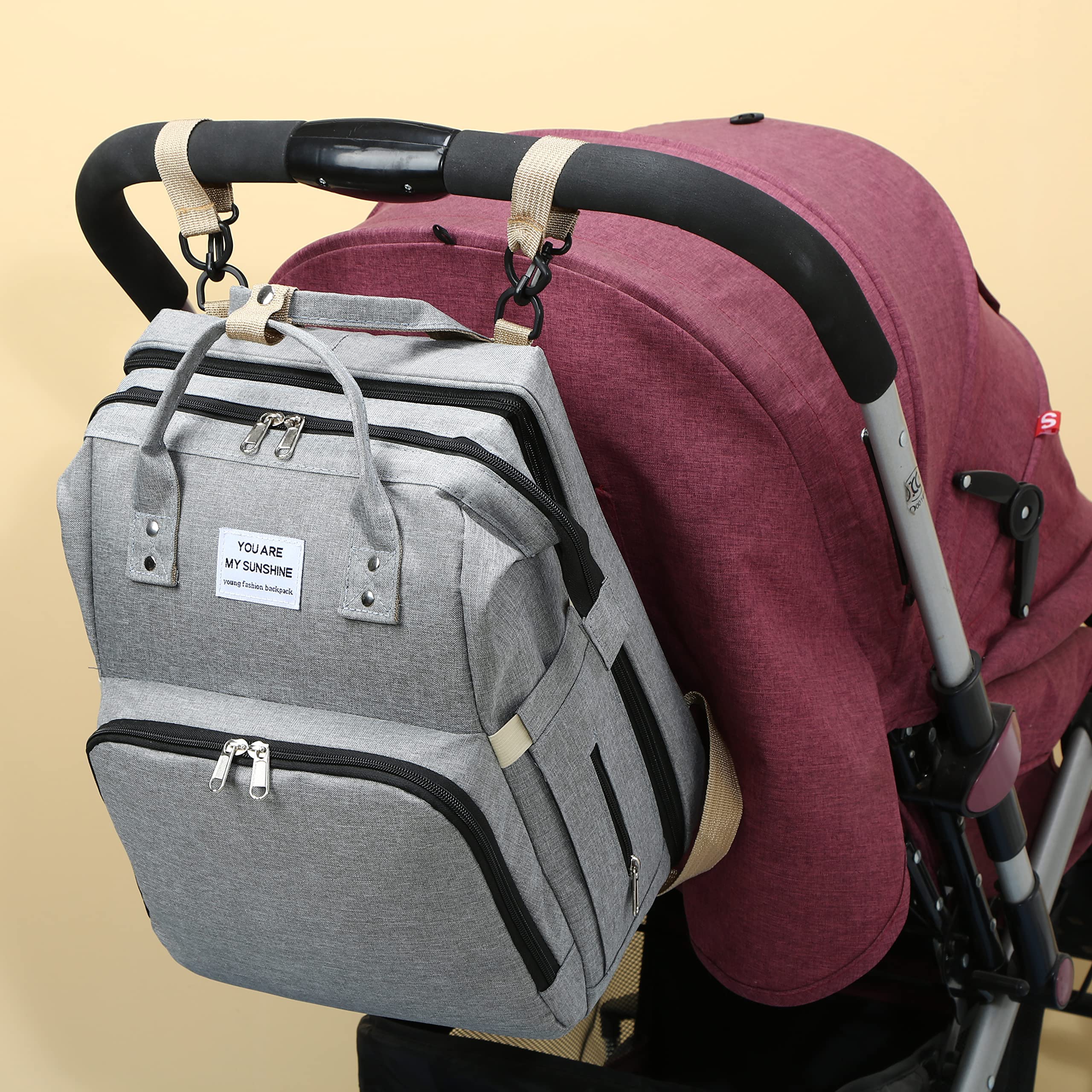 HNG KIANG HU 3 in 1 Diaper Bag Backpack,Multifunction Large Waterproof Diaper Bag with USB Charging Port for Travel (Grey)