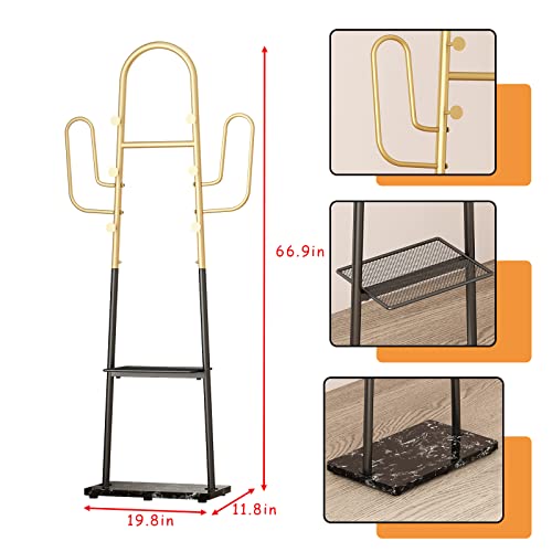 TDDFLO Gold Clothing Rack, Modern Clothing Rack with Shelf, Standing Coat Rack, 2-in-1 Garment Rack