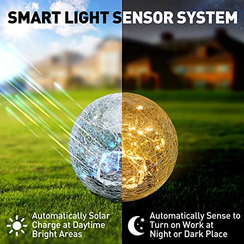 Garden Solar Lights Cracked Glass Ball Waterproof LED for Outdoor Decor Decorations Pathway Patio Yard Lawn, Warm White 2 Globe (5.9β)
