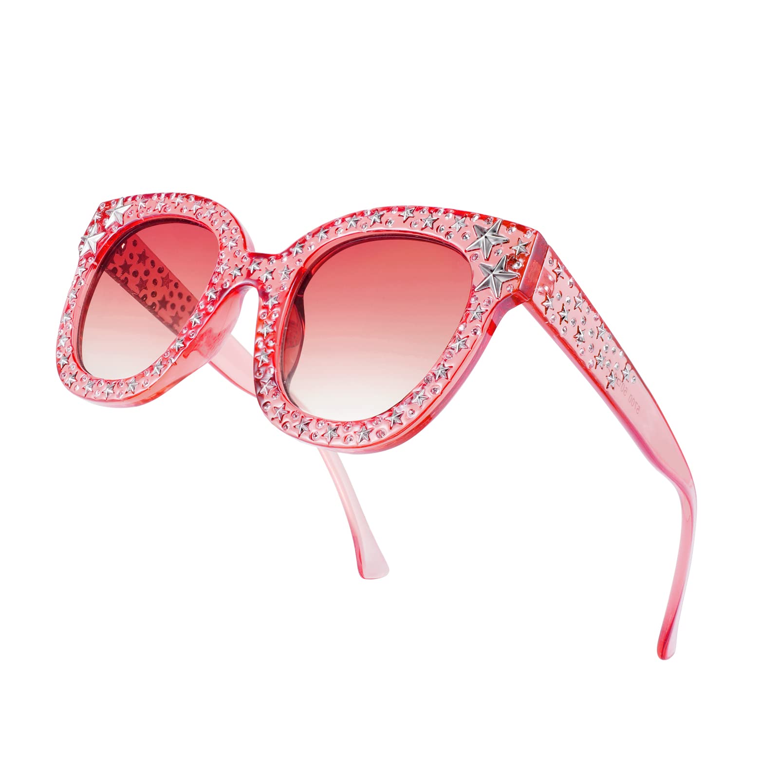 FEISEDY Women Vintage Cateye Crystal Rhinestone Star Sunglasses Novelty Glitter Shades B4068