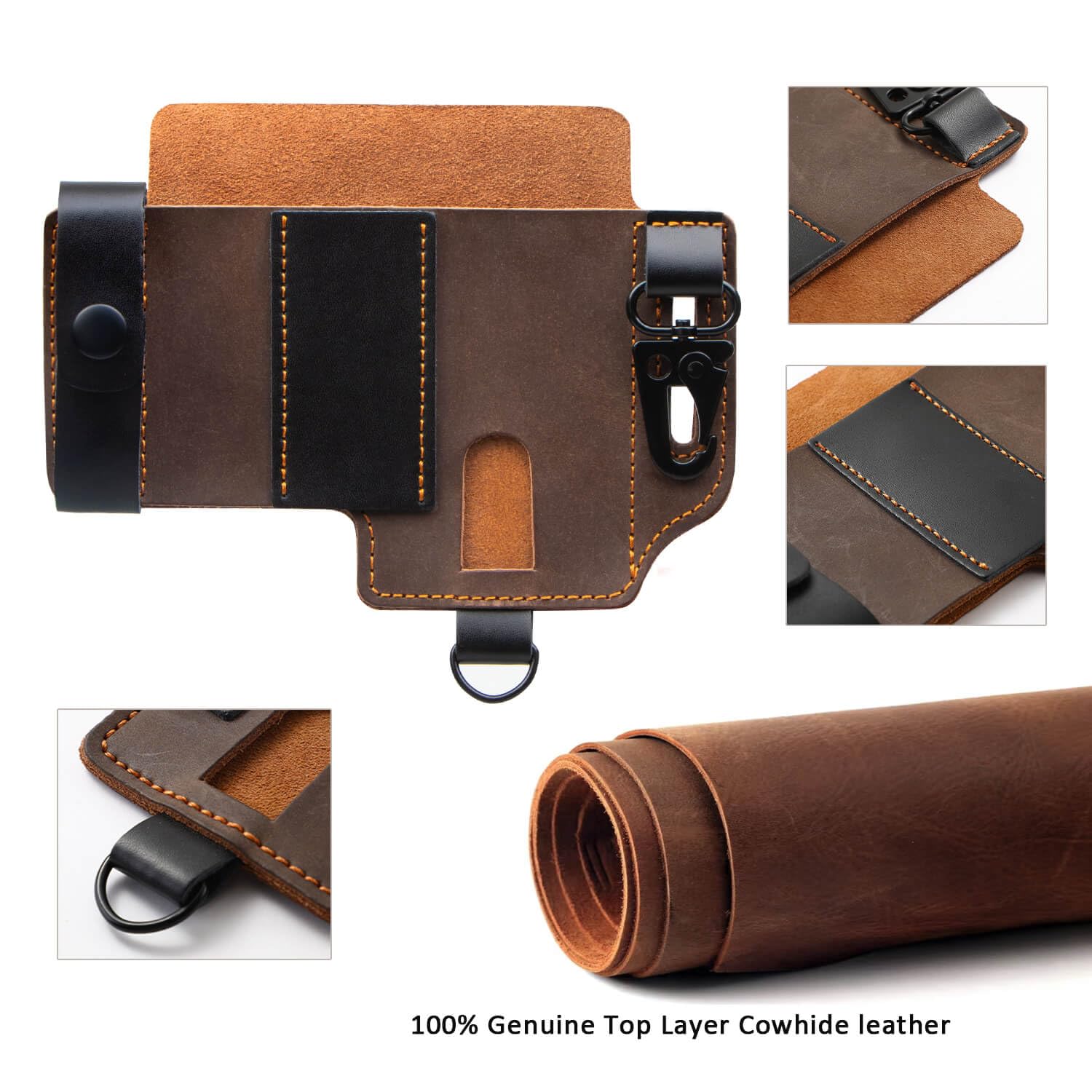 GVKES Leather Multitool Sheath - Leatherman Holster with Keychain - EDC Organizer and Belt Pouch for Knife, Flashlight, and Tools