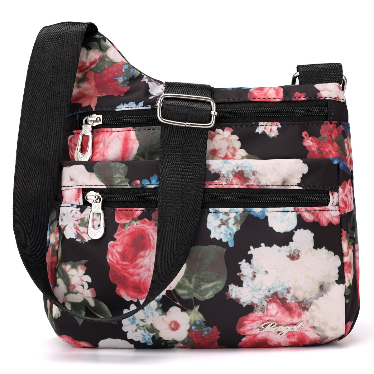 STUOYE Nylon Multi-Pocket Crossbody Purse Bags for Women Travel Shoulder Bag (Night Rose)