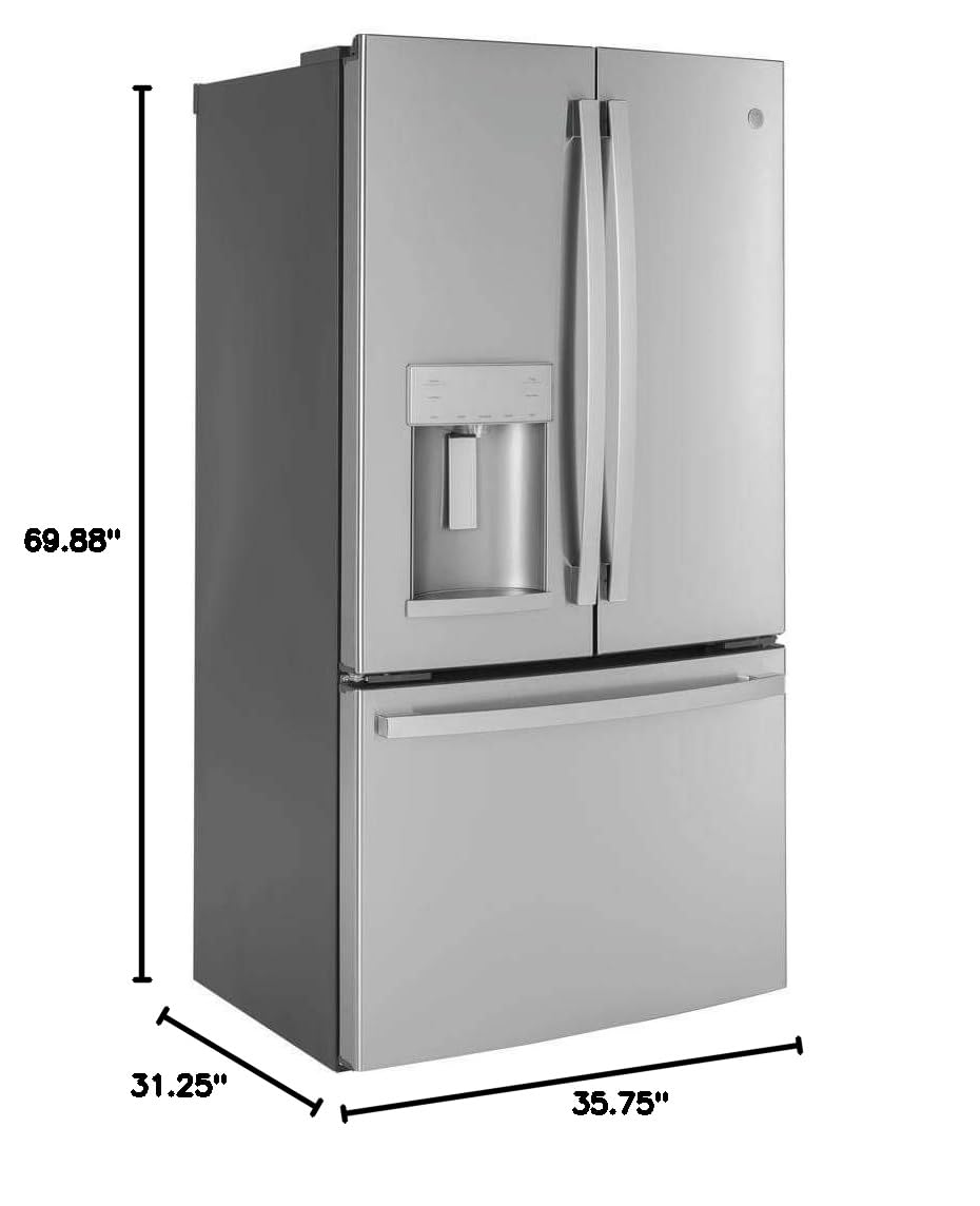 GE GYE22GYNFS 36" French Door Counter Depth Refrigerator with 22.1 cu. ft. Total Capacity Space Saving Ice Maker Showcase LED Lighting in Stainless Steel