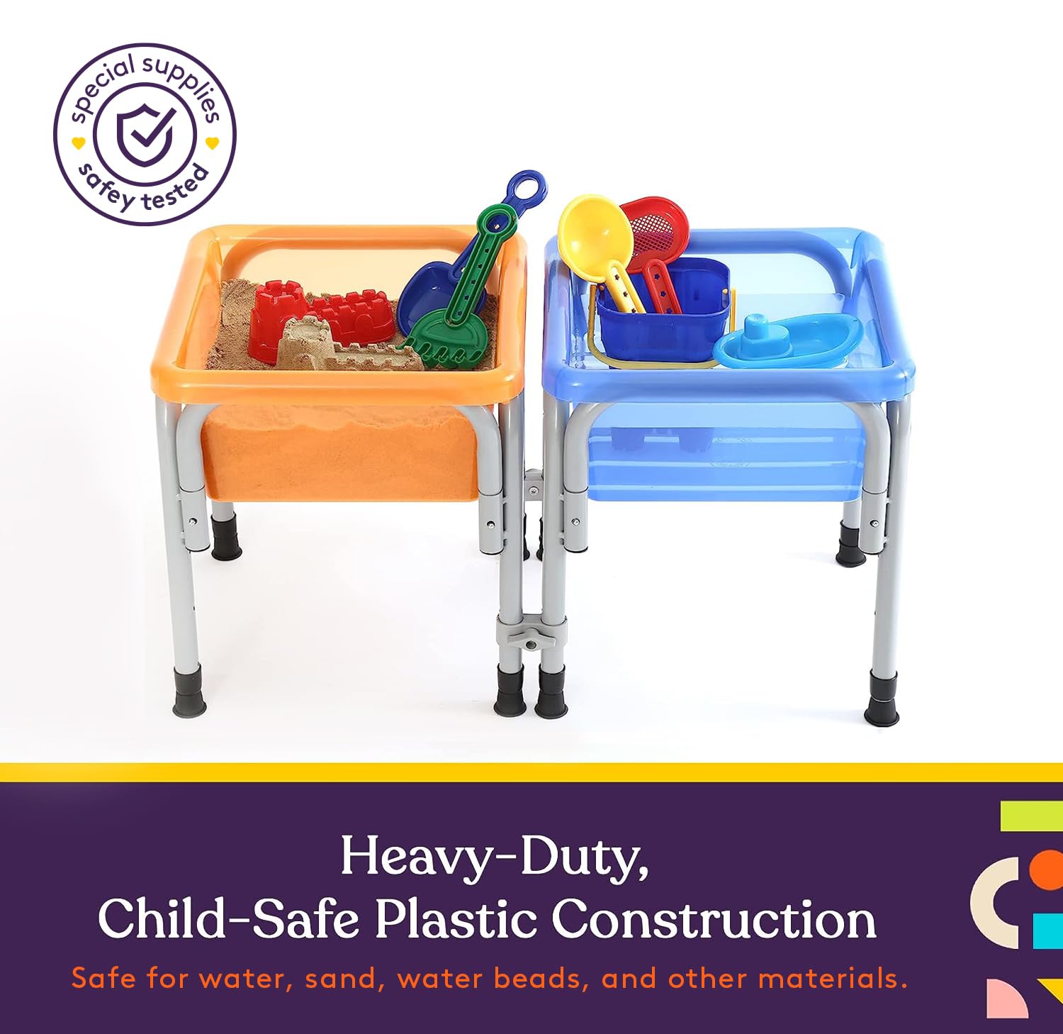 Special Supplies Sensory Activity Table for Kids and Toddlers with 2 Plastic Buckets, Easy Build Frame, and 7 Beach Toys for Interactive, Hands-On Learning Water, Sand, and STEM Play