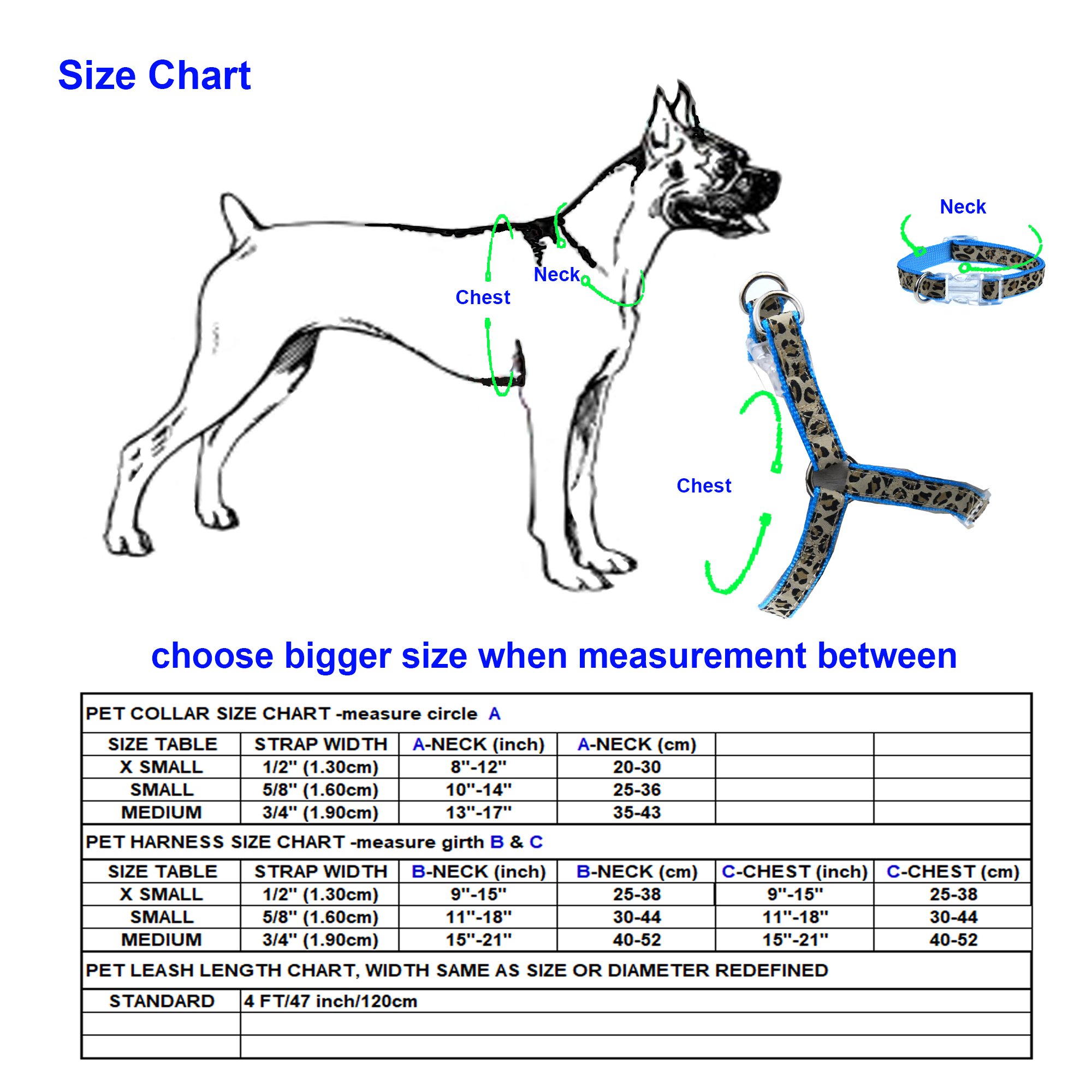 Mile High Life Leopard Dog Harness Collar Leash Set | Adjustable No Pull Dog Halter Harness for Small Breed Dogs | Easy Control for Training Walking | Blue, Medium