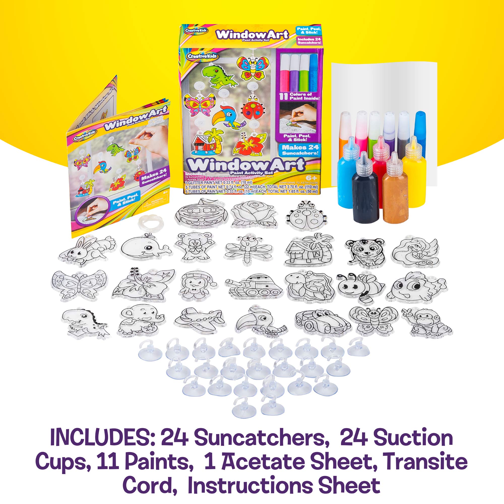 Creative Kids Window Paint Art Kit β Make Your Own Suncatchers Set β 24 Sun Catchers, 24 Suction Cups & 11 Paints β Suncatchers for Kids to Paint - DIY Window & Mirror Arts & Crafts Kit Children