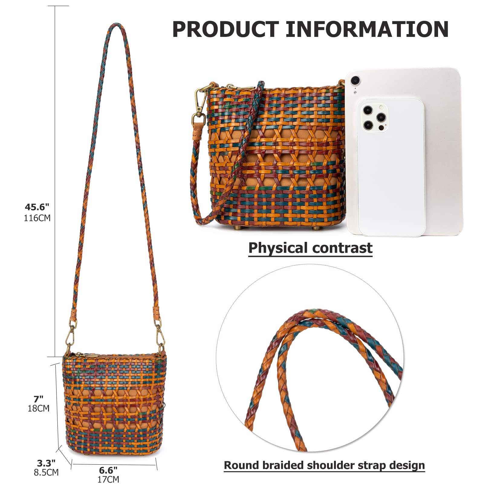 feilario Genuine Leather Handmade Woven Shoulder Handbags for Women, Small Vintage Top-handle Clutch Bag