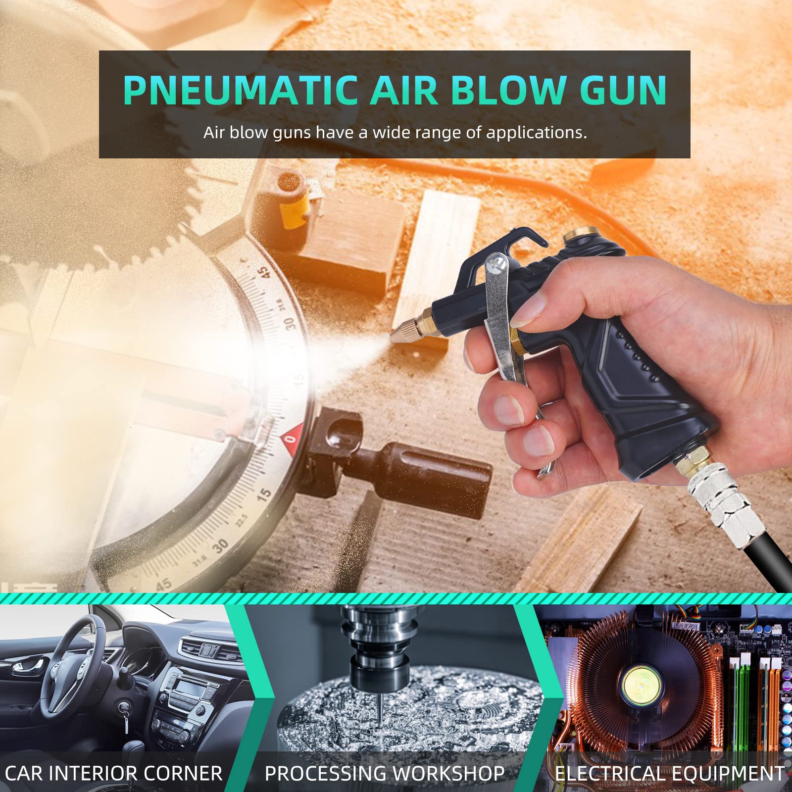 Industrial Air Blow Gun with Brass Adjustable Air Flow Nozzle , Universal hose and 2 Steel Air flow Extension.Pneumatic Air Compressor Accessory Tool Dust Cleaning Air Blower Gun. (2pcs)