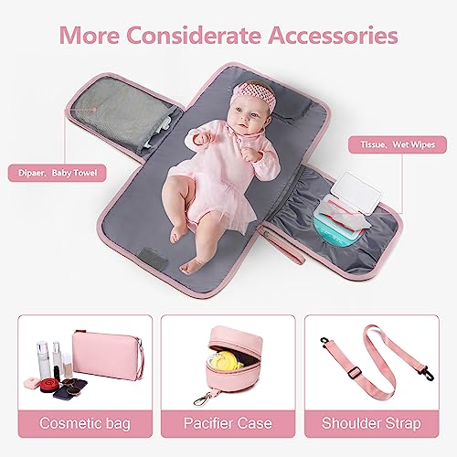 GITIBAB Large Diaper Bag Tote with Changing Pad and Cosmetic Bag,Mommy Bag for Hospital and Travel, Pink