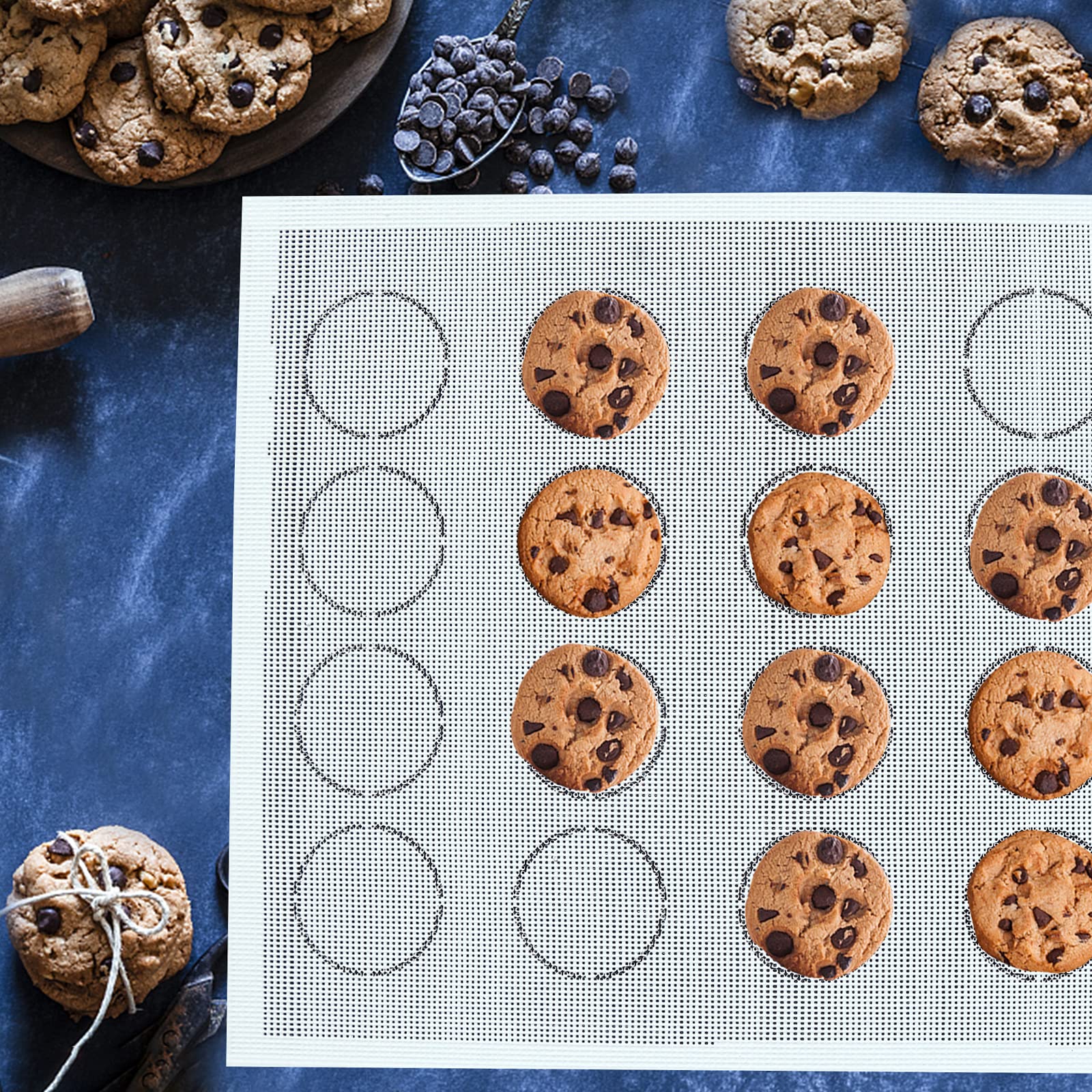 Firsmat 2 Pk Perforated Eclair Mesh Mat Silicone baking mats for Bread Tartlets Cookies Oven Sheets (11-4/5" x 15-3/4")