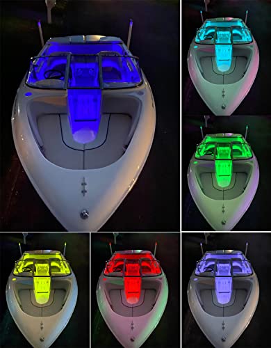 Seaponer Boat Lights Wireless Battery Operated, Waterproof Marine Led Light for Deck Light Courtesy Interior Lights, for Fishing Kayak Duck Jon Bass Boat, RGB Multi Color Remote Controlled, 4pcs