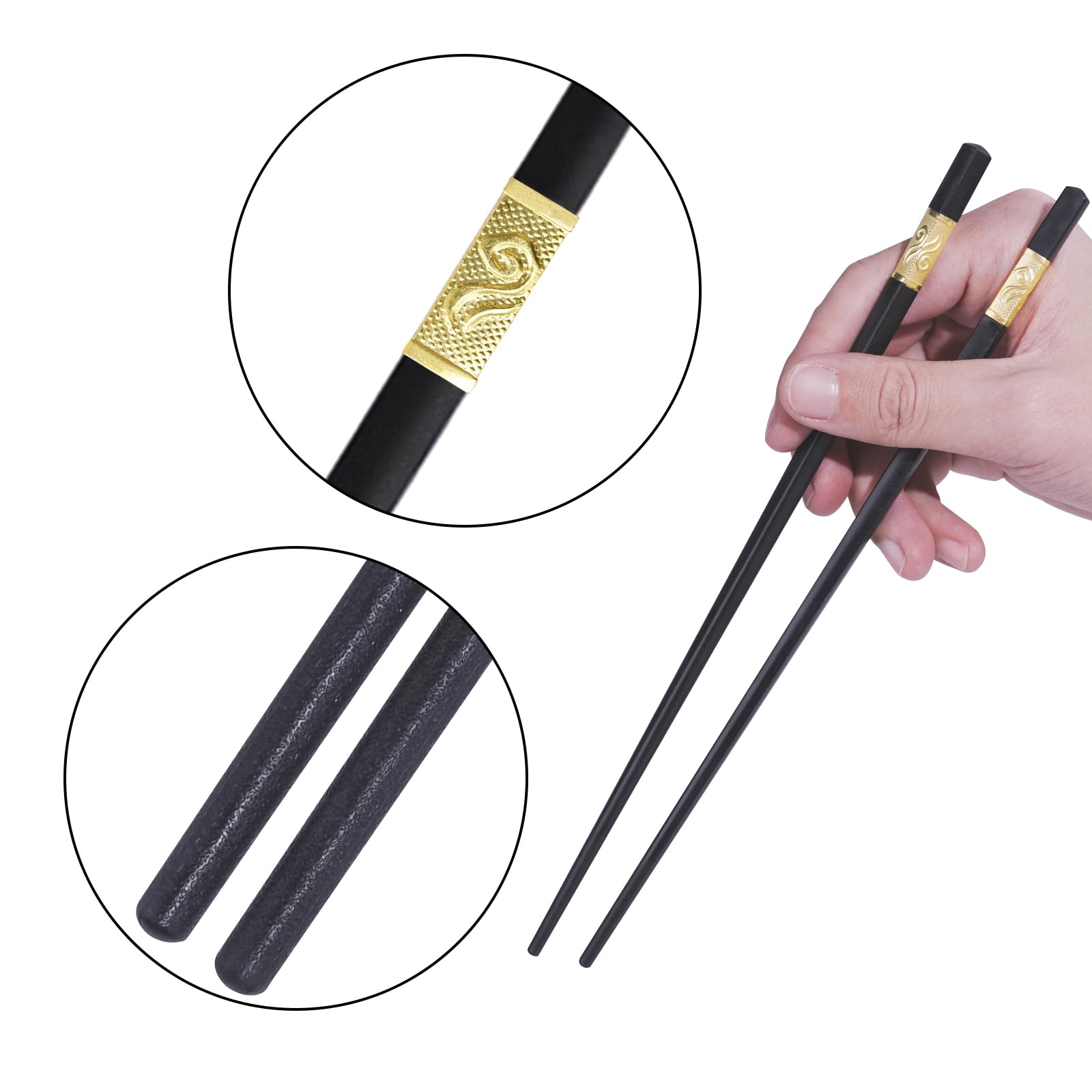 LNAUJS Fiberglass Chopsticks, 10 Pairs, Reusable and Non-Slip, Dishwasher Safe, Chinese Chopsticks for Restaurant Dining and Home Kitchen