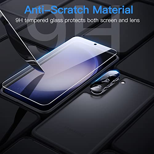 JETech 5 in 1 Matte Case for Samsung Galaxy S23+/ S23 Plus 6.6-Inch with 2 Screen Protector and 2 Camera Lens Protector, Translucent Back Protective Phone Cover, Tempered Glass Film (Black)