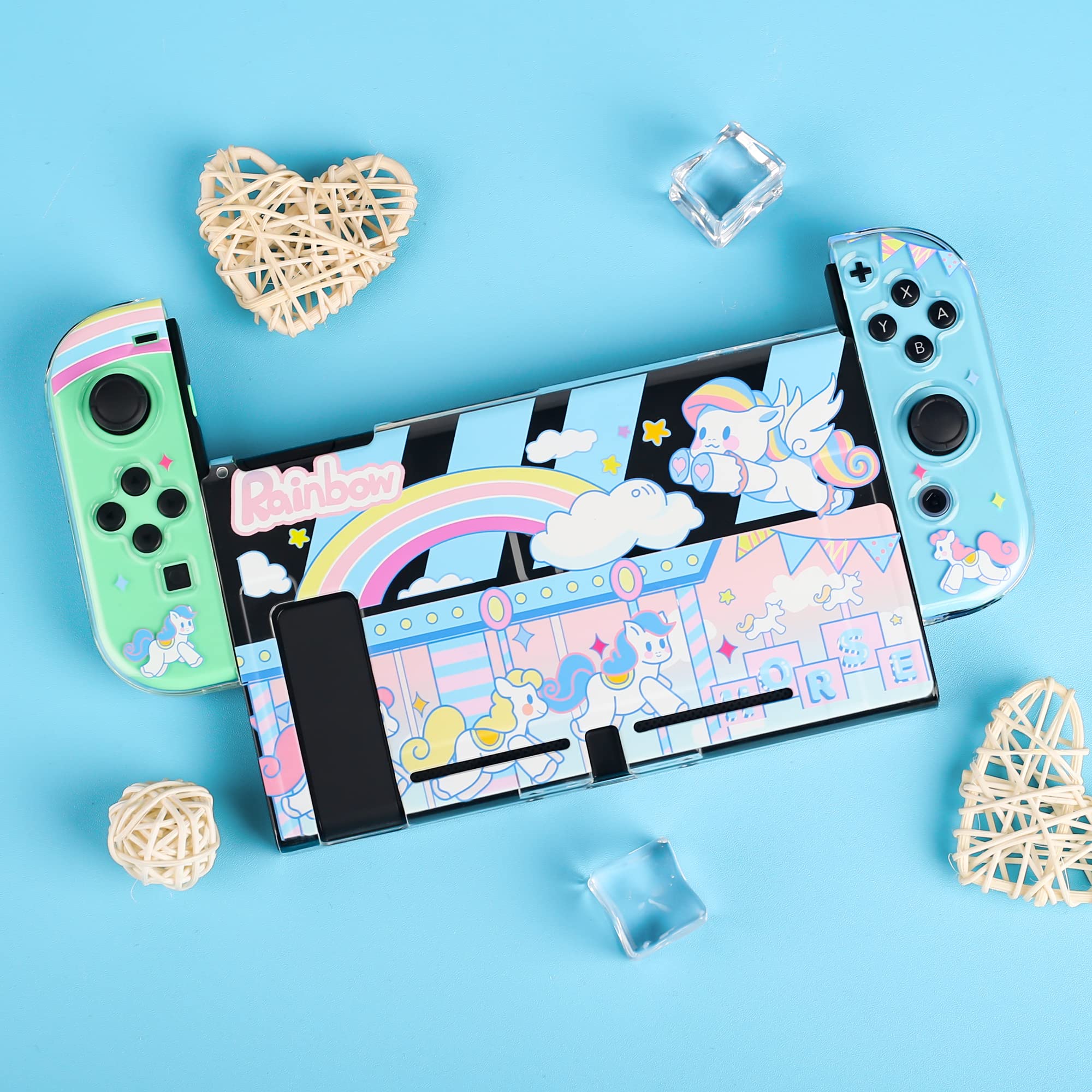 FANPL Cute Protective Case for Nintendo Switch, PC Cover Case with Rainbow Carousel Compatible with Switch Console and Joy Con, Kawaii Skin Accessories Shockproof, Waterproof, Anti-fingerprint