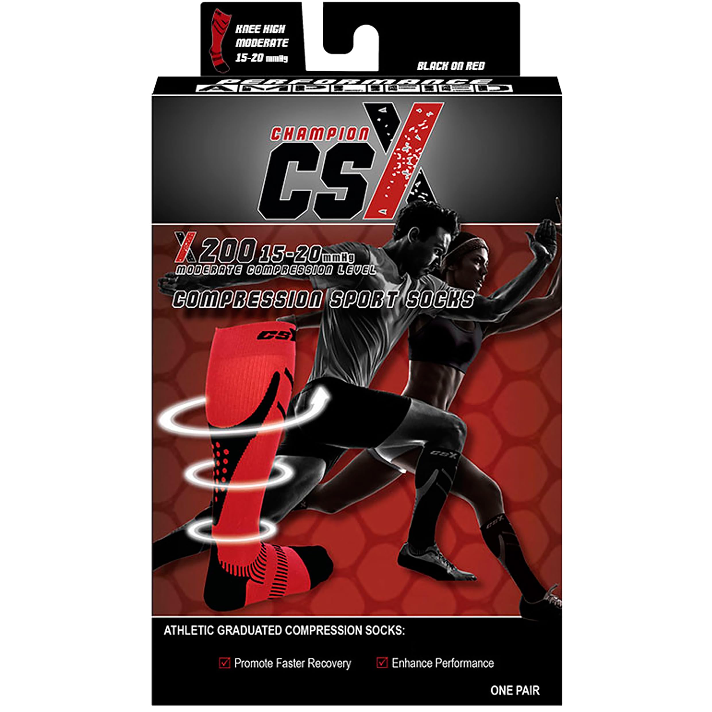 CSX Compression Socks for Men and Women, Knee High, Recovery Support, Athletic Sport Fit, Green on Black, Medium (15-20 mmHg)