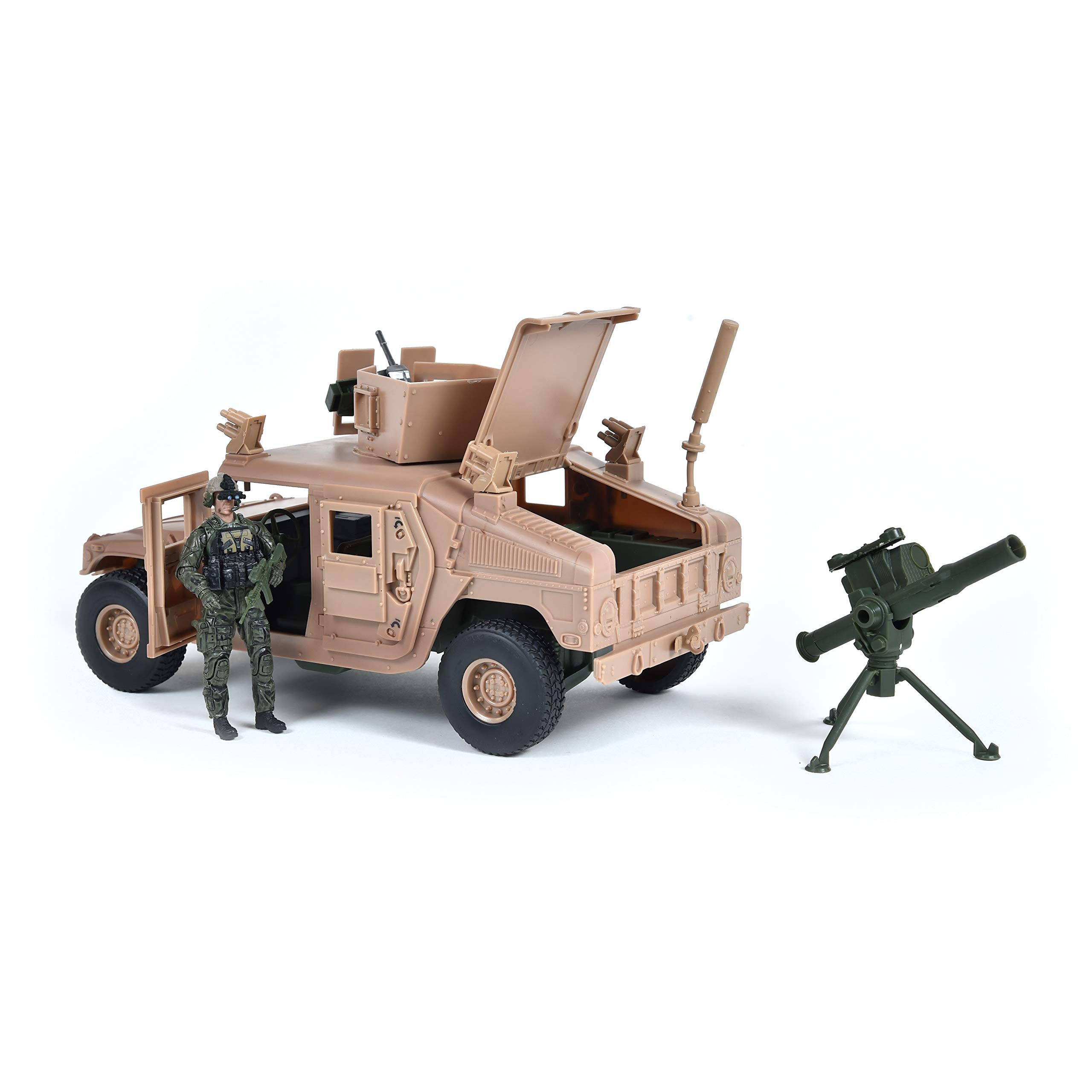 Sunny Days Entertainment M1114 Up-Armored Humvee โ Vehicle Playset with Action Figure and Realistic Accessories | 9 Piece Military Toy Set for Kids โ Elite Force