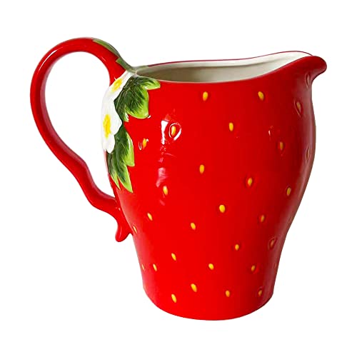 First of a Kind Glossy Rosy Red strawberry pitcher, red ceramic strawberry jug, strawberry kitchen pitcher for water, lemonade