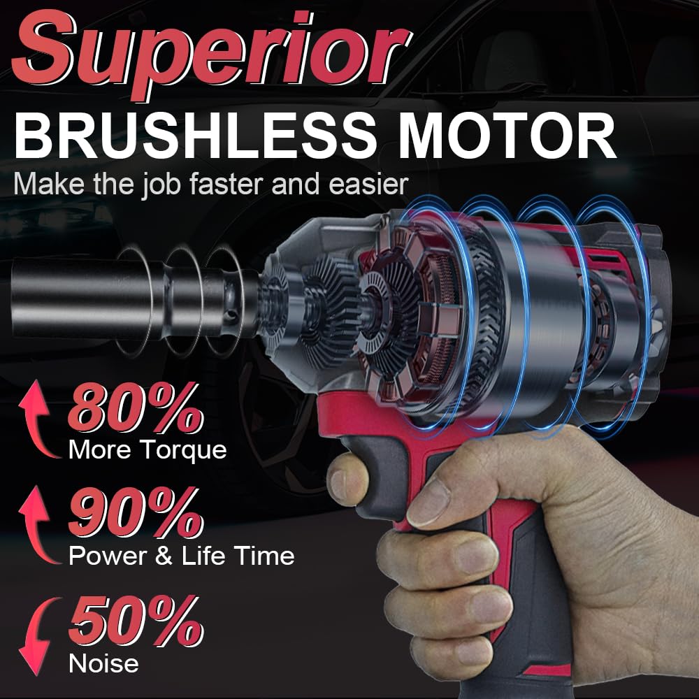 Huhomco 1/2" Impact Wrench Cordless, 3 in 1 Function, 21V 700N.m Battery Power Hammer Drill Brushless Screw Driver with 2pcs 4Ah Battery and Charger