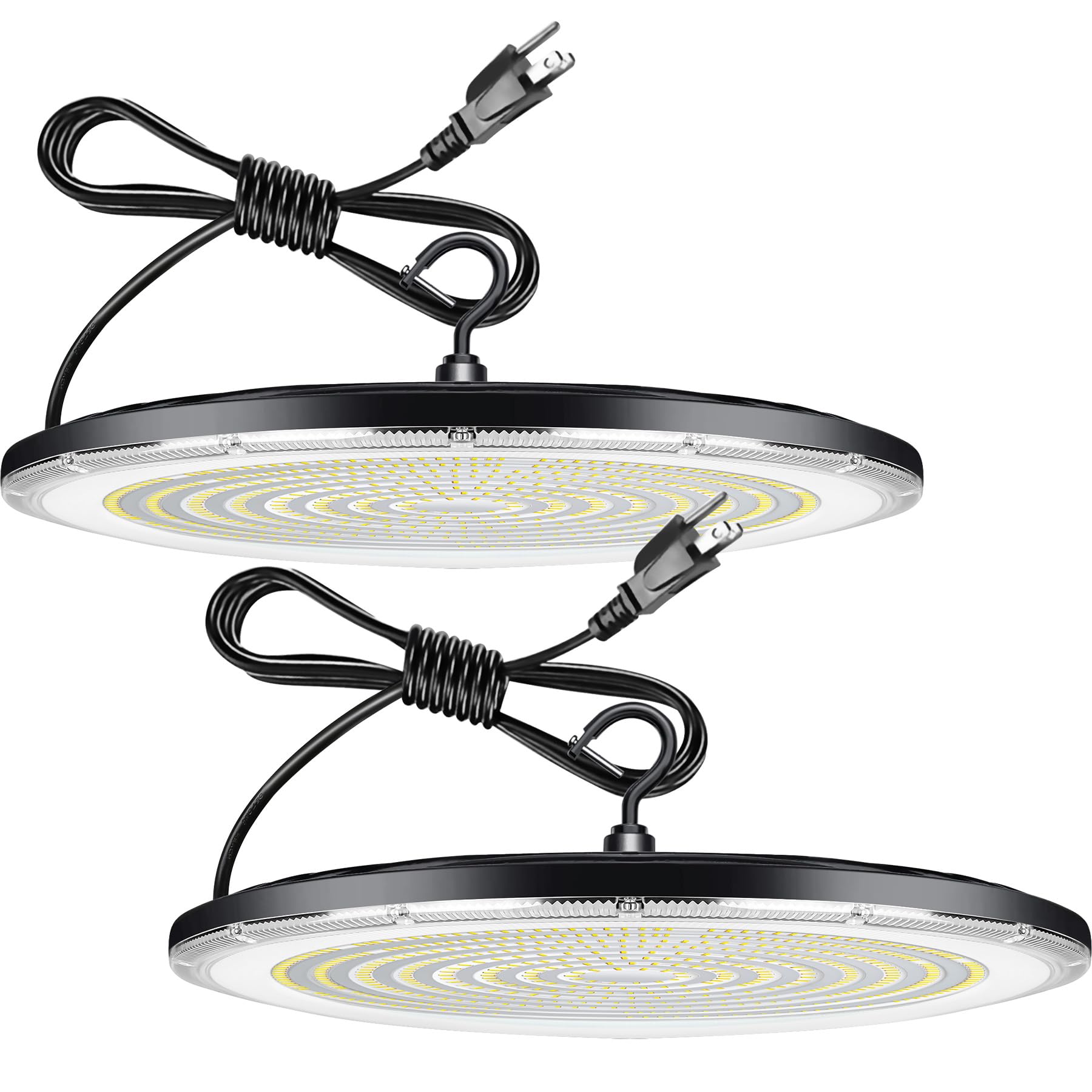Gopretty 500W LED High Bay Lights 2 Pack, 55000LM Super Bright with Plug, UFO Commercial Industrial Warehouse Workshop Factory Barn Garage Area Lighting Fixture