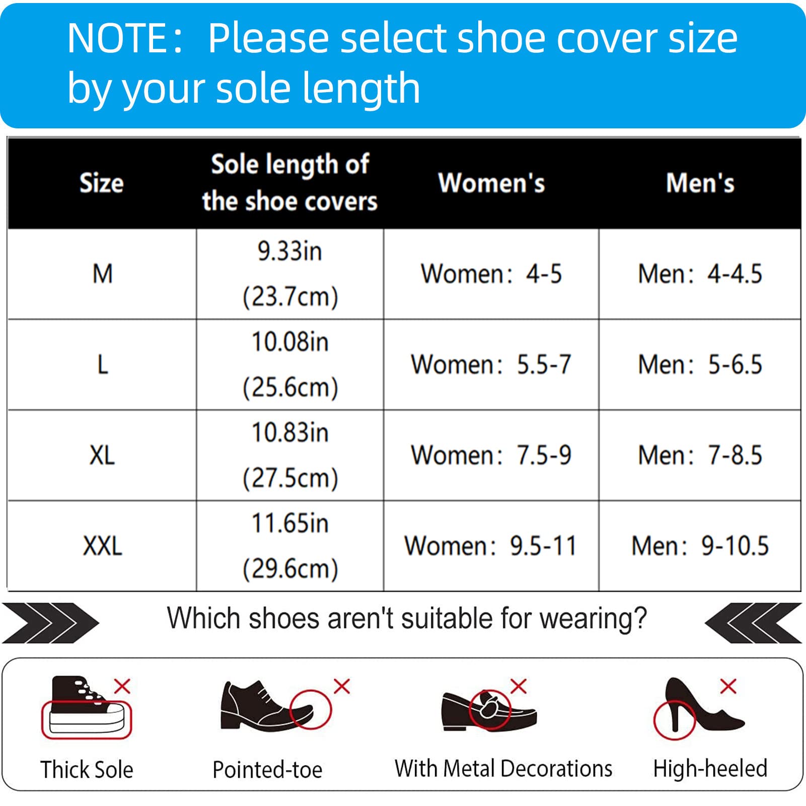 DARAEKJ Waterproof Shoe Covers, Reusable Shoe Covers for Rain,Non Slip Silicone Shoe Covers (XL (Women 7.5-9, Men 7-8.5), Black)