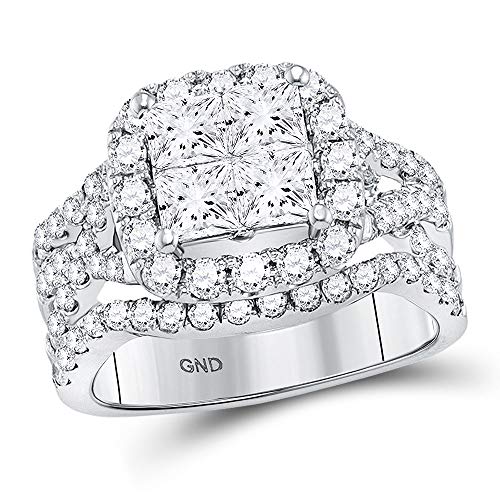 FB Jewels 14kt White Gold Womens Princess Diamond Cluster Bridal Wedding Engagement Ring 2.00 Cttw Size 7