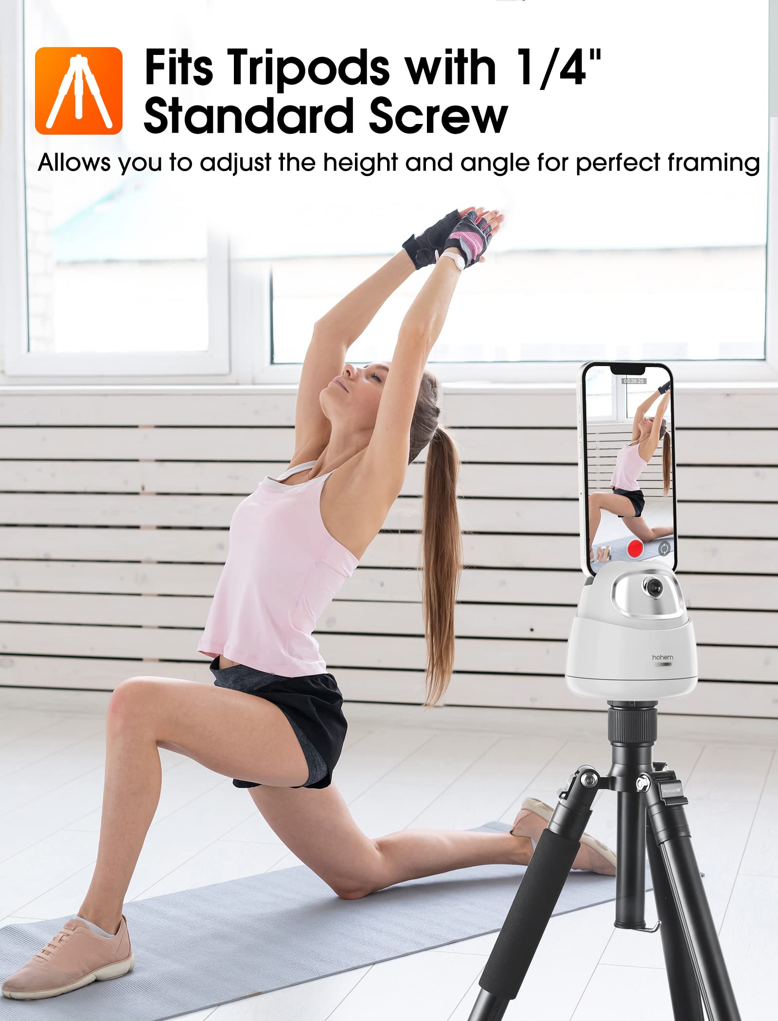 hohem GO Auto Face Tracking Tripod, No App Required, 360° and 30° Rotation 2-Axis AI Auto Tracking Phone Holder for Phone & Tablet, Gesture Control, Phone Stand for Live Streaming Vlog Video Recording