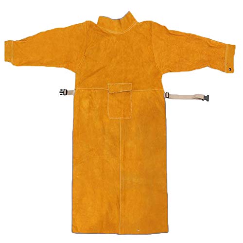 Jewboer Leather Welding Apron with Sleeve,Heavy Duty Welding Jacket,Heat Flame Resistant Weld Coat for Men Women,XL