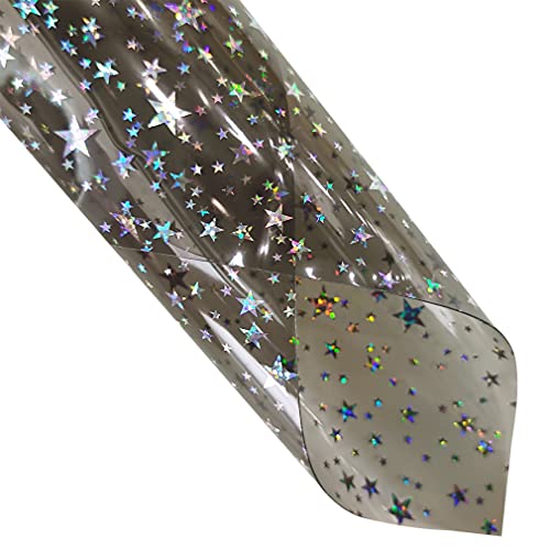 Super Clear Glitter Star PVC Leather Roll, Transparent Star Printed Synthetic Leather 0.5mm Thickness for DIY Projects Sewing Craft 12 inches x 53 inches (Gray), 12 inches x53 inches , XHT-284A