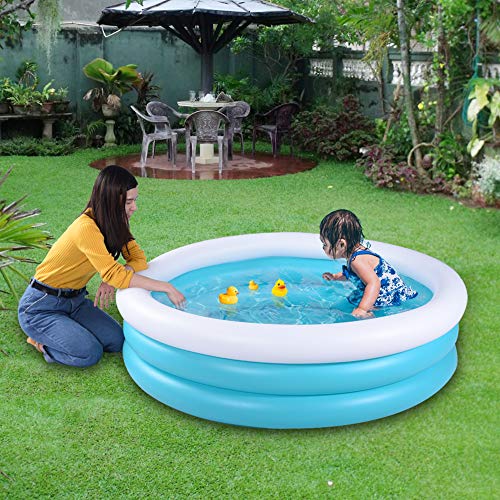 Inflatable Kiddie Pool, 60"x16" Thick Guardrail Swimming Pool for Kids, Blue & White Blow Up Pool for Kids Indoor Party Games, Wading Pool for Outdoor Backyard