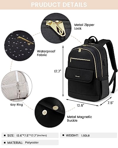 LOVEVOOK Laptop Backpack for Women,15.6 Inch Fashion Travel Backpack,Large Capacity Backpack Purse with USB,Water-resistant fits College Work Business Travel (Black)