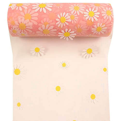Yuanchuan Daisy Glitter Tulle Rolls 6 inch x 10 Yards (30 feet) Pink Color Tulle Rolls Spool Fabric Tutu for DIY Skirts Wedding Gift Wrap Sewing Crafting Bow Bridal Decorations Birthday Party (Pink)
