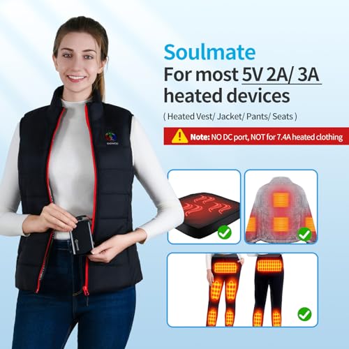 DOACE 5V 2A/ 5V 3A Battery Pack for Heated Vest/Jacket/Pants, 10000mAh Power Bank Rechargeable, USB-C Portable Charger with 15W Power Delivery (Input & Output) for iPhone 14/13/12 Series, S10, Pixel 4