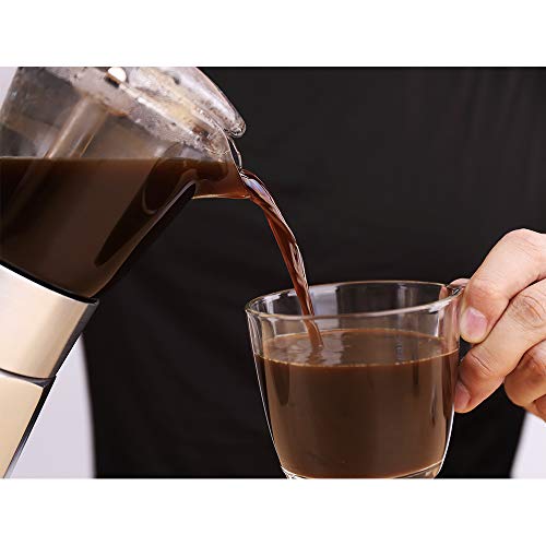 Geesta Premium Crystal Glass-Top Stovetop Espresso Moka Pot - 9 cup - Coffee Maker, 360ml/12.7oz/9 cup (espresso cup=40ml) Gift Idea for Husband Wife