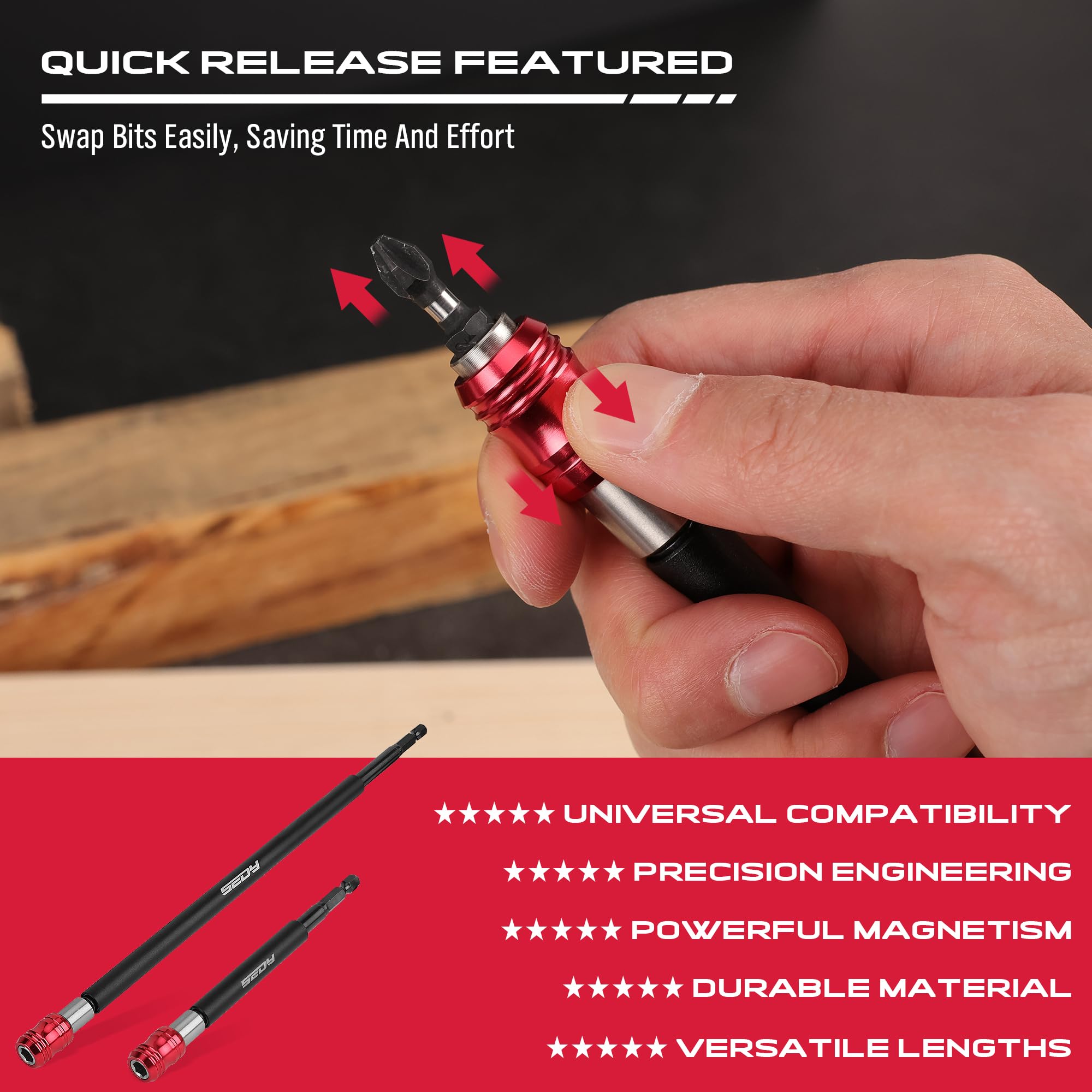 Magnetic Screwdriver Bit Holder Set: 2-Piece 1/4 Inch Hex Shank Quick Release Extension Adapter | Super Straight Durable CR-V Steel | Universal Fit for Impact Driver Bits | 6", 12" Long