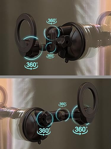 Karmus Magnetic Shower Phone Holder, Dual 360° Adjustable Suction Cup Cell Phone Mount for Bathroom Mirror Kitchen Gym Desk Wall Windshield, Phone Stand for iPhone 14 13 12, Magsafe, All Mobile