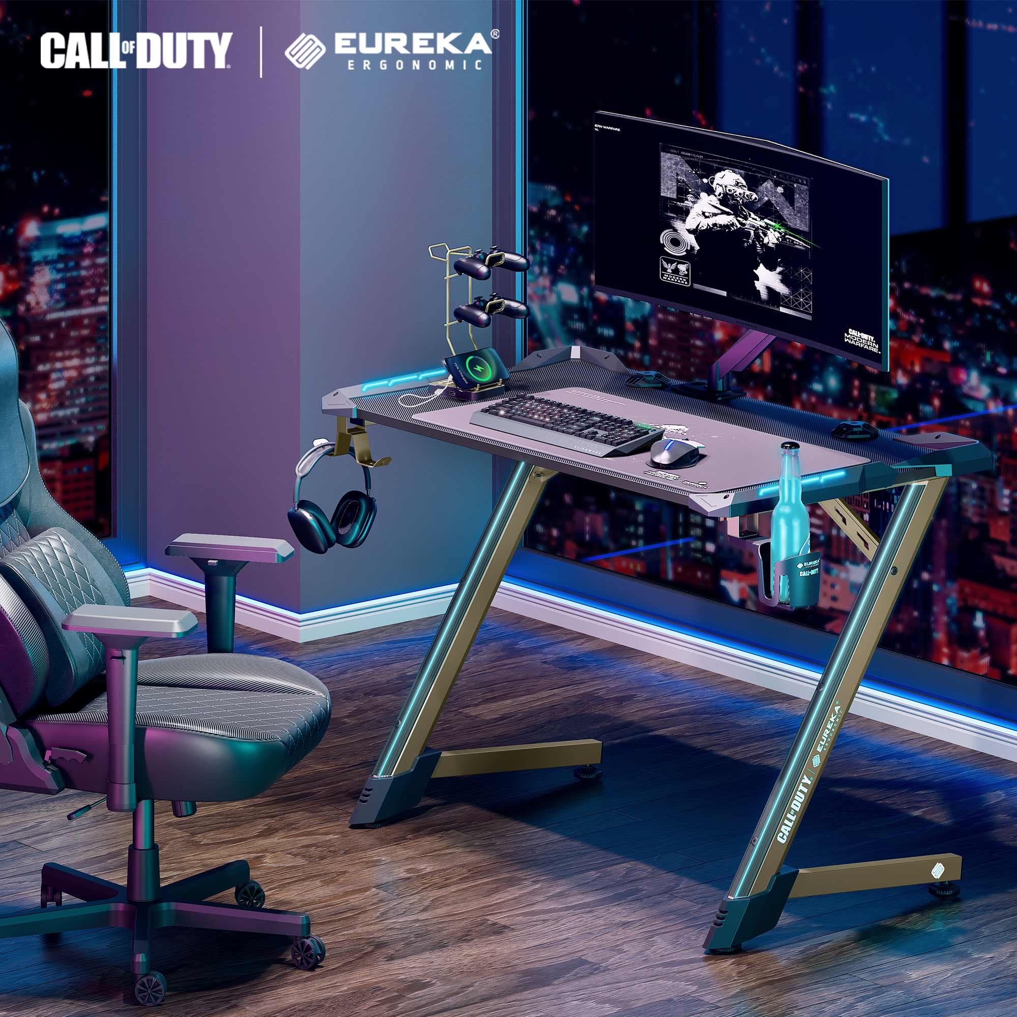 EUREKA ERGONOMIC & Call of Duty PC Computer Gaming Desk Setup Accessories Bundle, Headphone & Controller Stand with USB Charger, Unspillable Drink Cup Holder, Power Socket Strip Organizer, Gamer Gifts